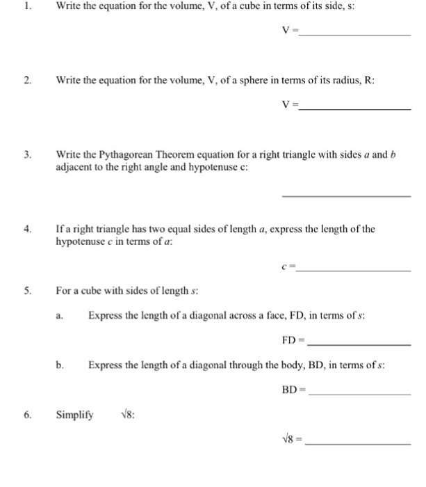 Solved Write the equation for the volume, V, of a cube in | Chegg.com