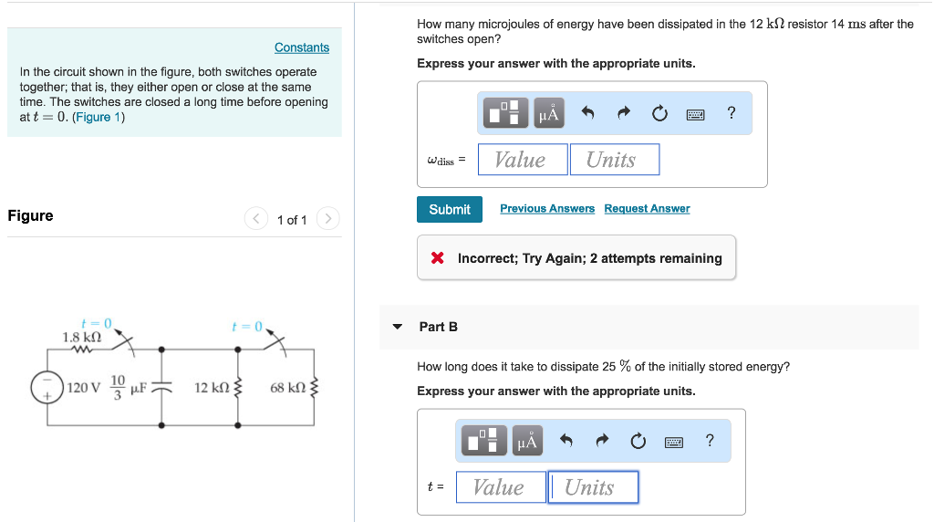 Solved How many microjoules of energy have been dissipated | Chegg.com