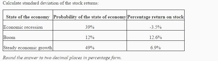 Solved Calculate standard deviation of the stock returns: | Chegg.com