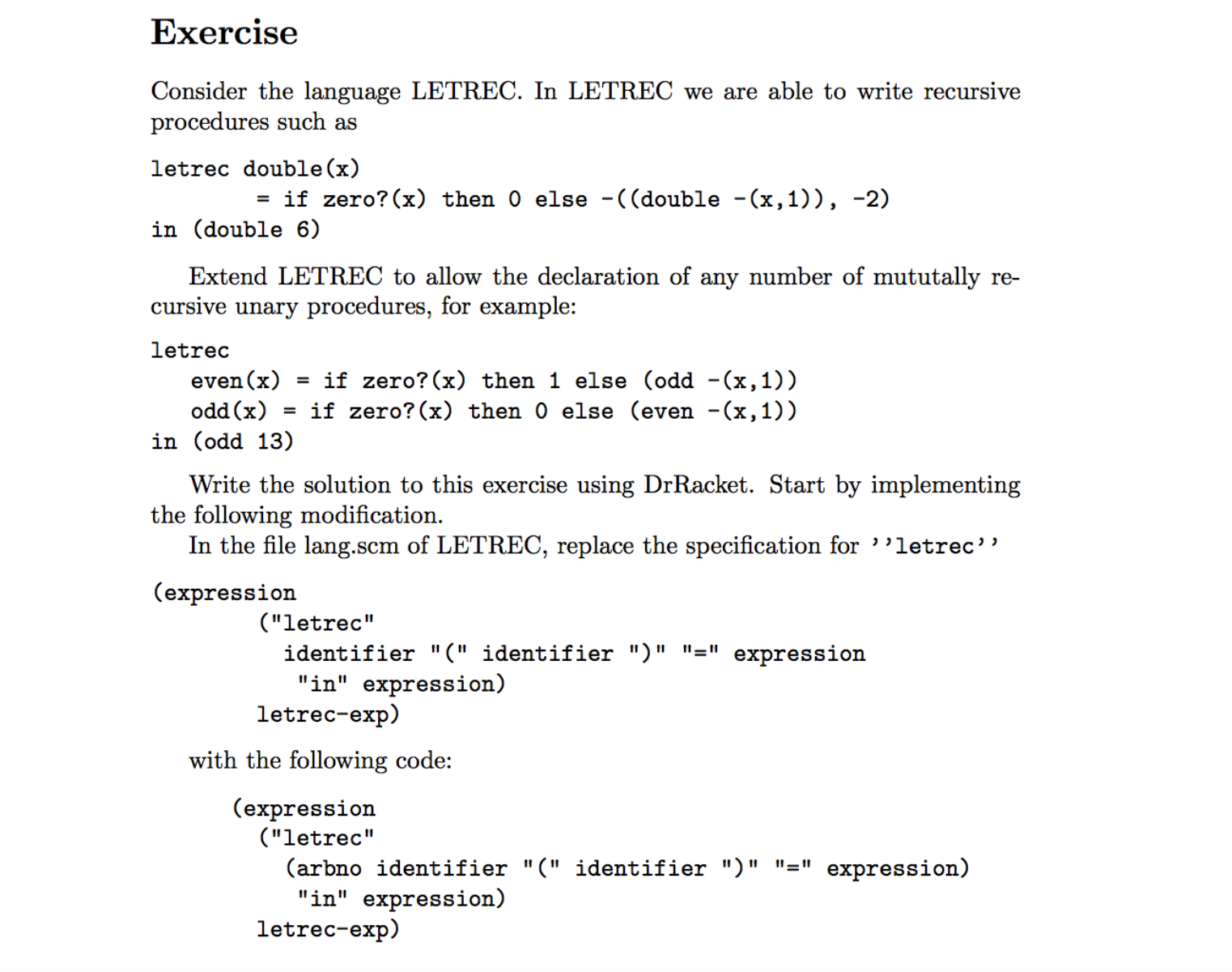 Consider the language LETREC. In LETREC we are able | Chegg.com