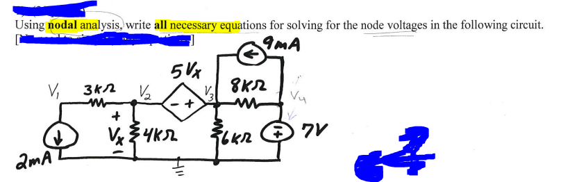 Solved Using nodal analysis, write all necessary equations | Chegg.com