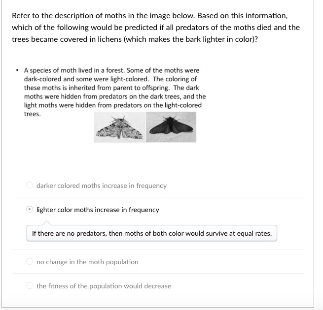 Solved Refer to the description of moths in the image below. | Chegg.com