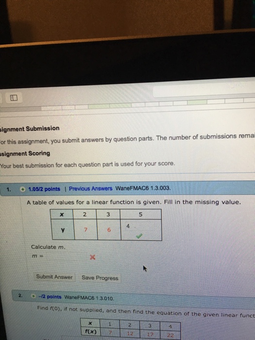 Solved A table of values for a linear function is given. | Chegg.com