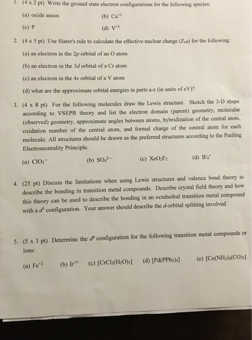 Solved Write the ground state electron configurations for | Chegg.com