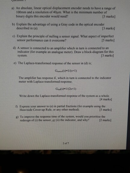 Solved a) An absolute, linear optical displacement encoder | Chegg.com