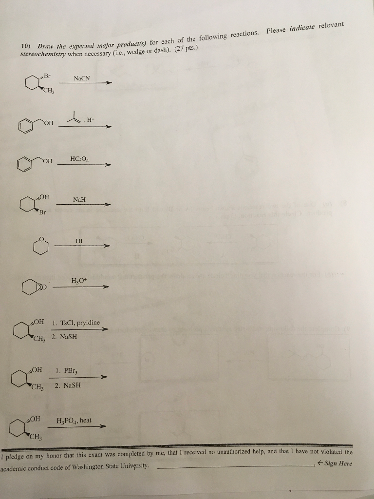 Solved Draw The Expected Major Product S For Each Of The