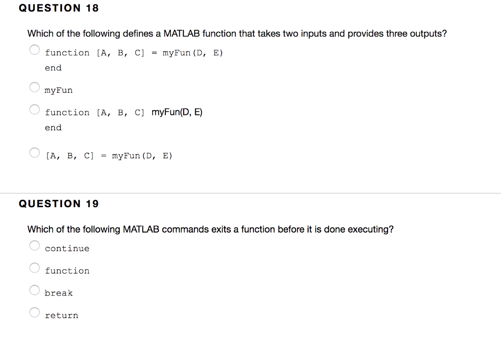 Solved QUESTION 18 Which of the following defines a MATLAB | Chegg.com