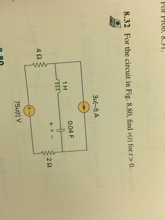 Solved For the circuit in Fig. 8.80, find v(t) for t > 0. | Chegg.com