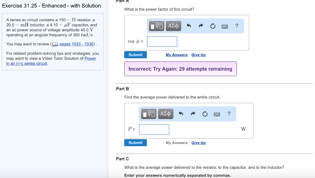 Solved A series ac circuit contains a 150 - Ohm resistor, a | Chegg.com