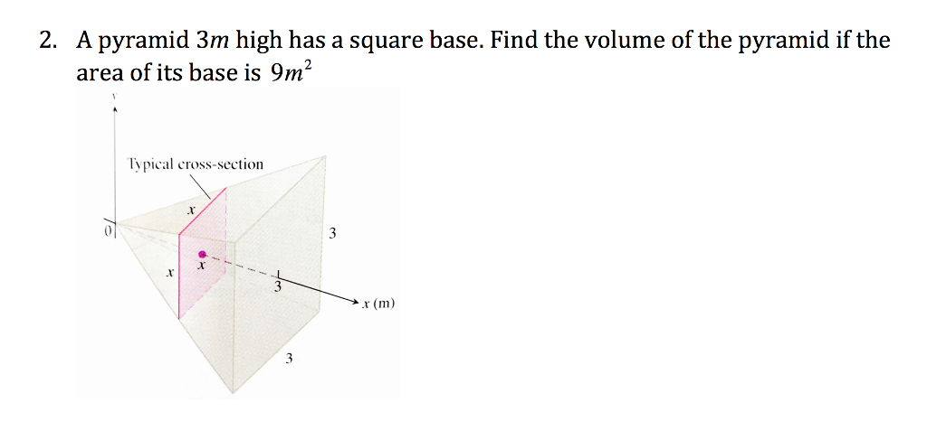 Solved A pyramid 3m high has a square base. Find the volume | Chegg.com
