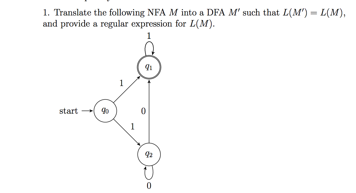 Solved Translate the following NFA M into a DFA M0 such that | Chegg.com