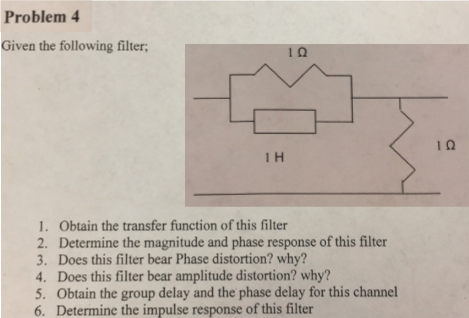 Solved Problem 4 Given the following filter 1Ω 1 H 1. 2. 3. | Chegg.com