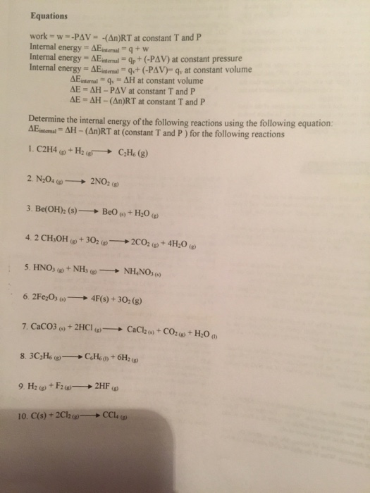work = -P delta V = -(delta n)RT at constant T and P | Chegg.com