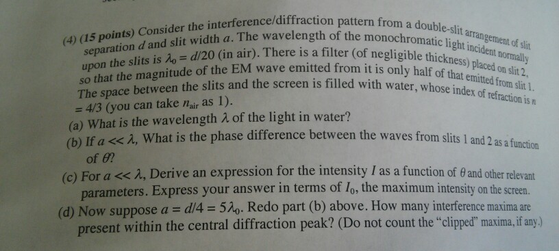 Consider the interference/diffraction pattern form a | Chegg.com