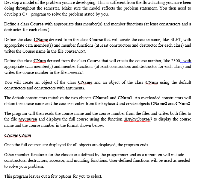 Develop a model of the problem you are developing. | Chegg.com