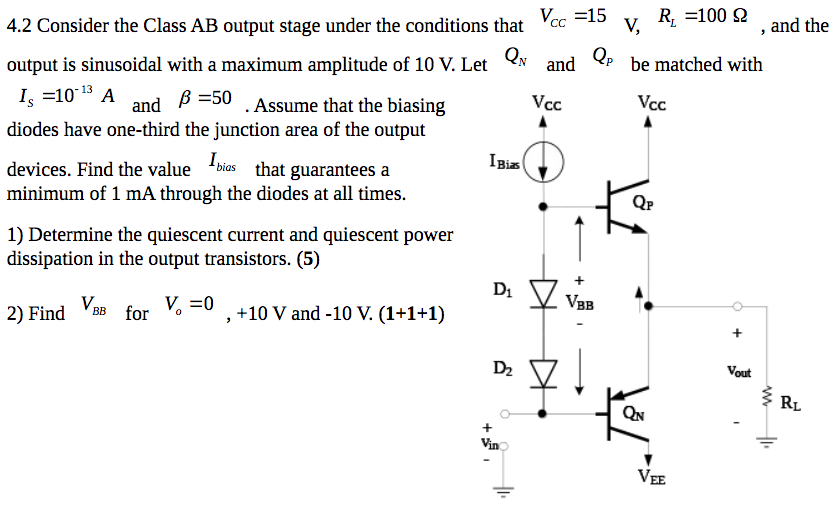 Solved =100 Ω , and the 4.2 Consider the Class AB output | Chegg.com