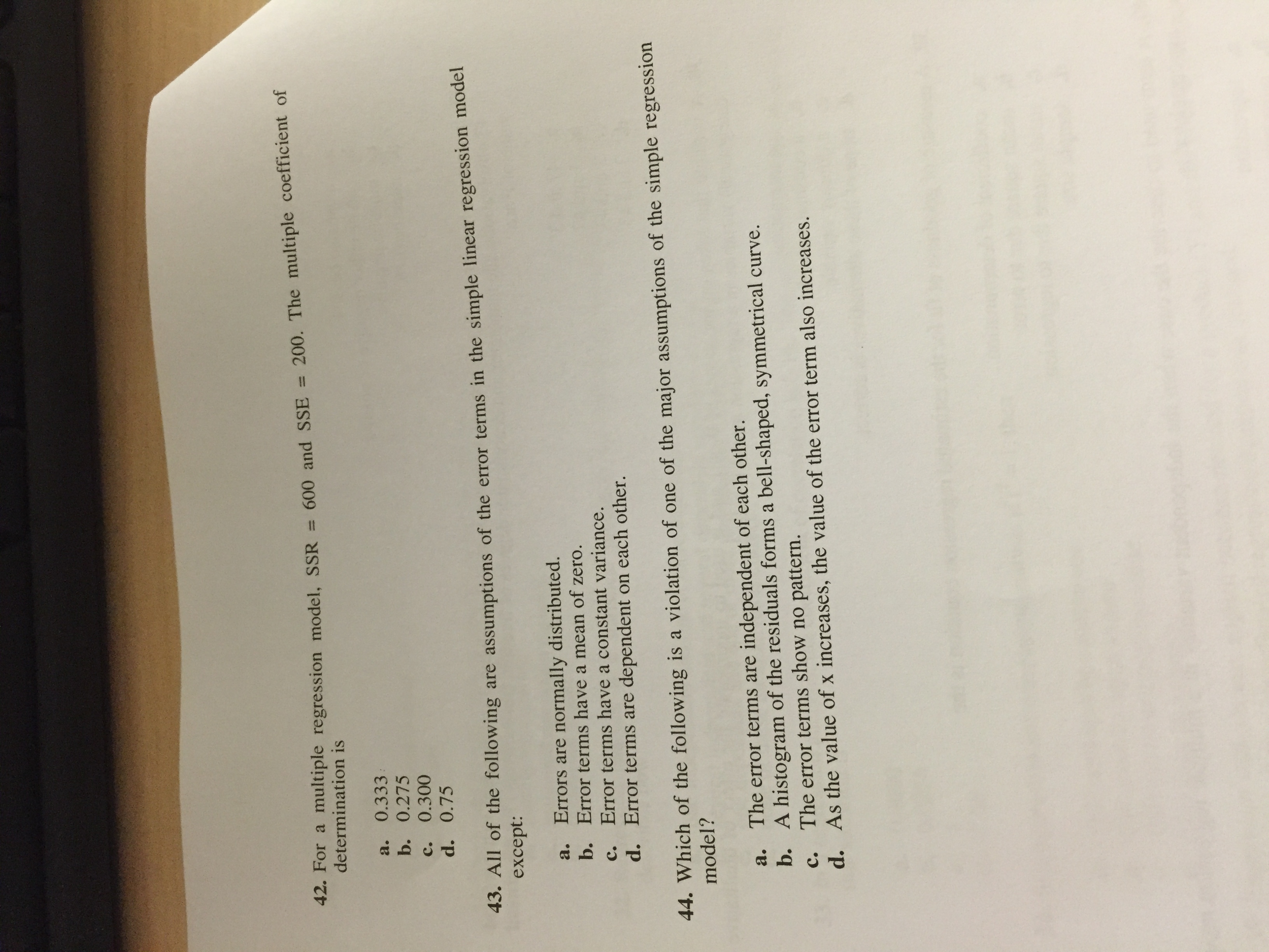 For a multiple regression model, SSR determination is | Chegg.com
