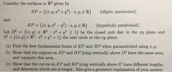 Solved Consider the surfaces in R3 given by EP = {(x, y, x2 | Chegg.com