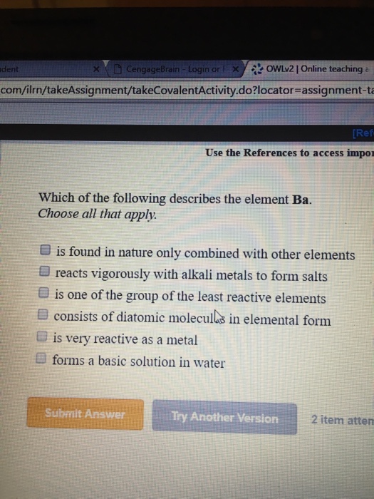Solved Which of the following describes the element Ba. | Chegg.com