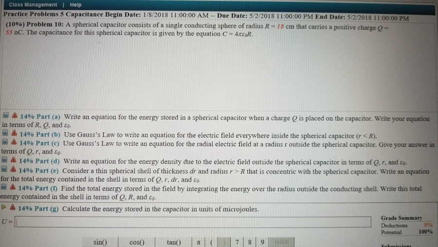 Solved Class Management Help Practice Problems 5 Capacitance | Chegg.com