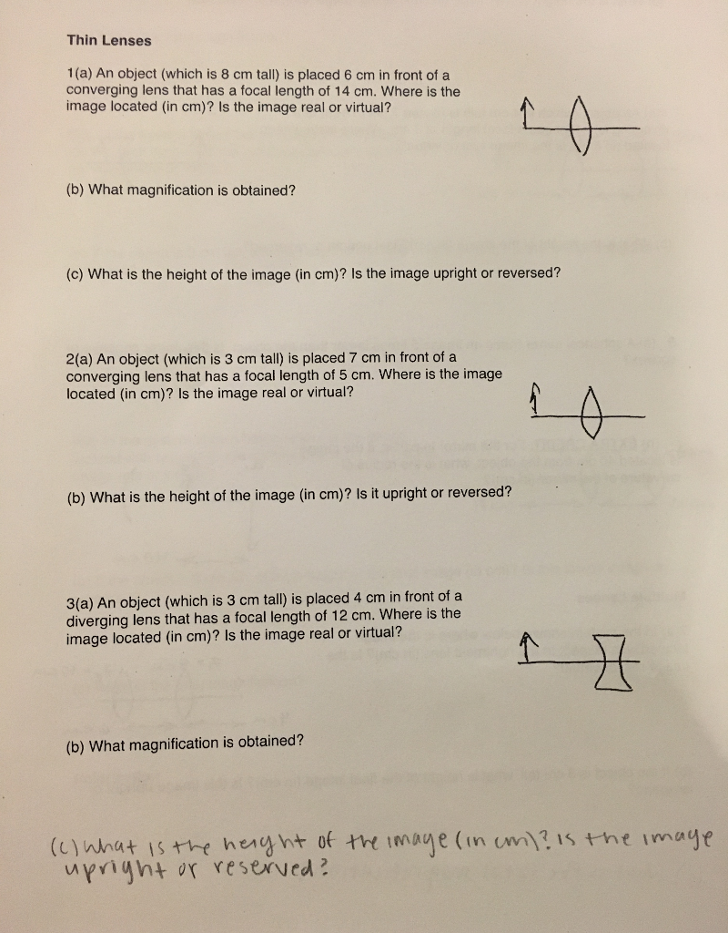 Solved (a) An object (which is 8 cm tall) is placed 6 cm in | Chegg.com