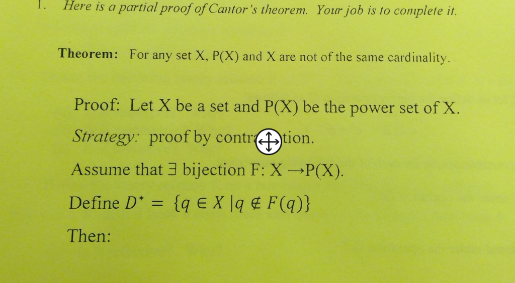 Solved 1. Here is a partial proof of Cantor's theorem. Your | Chegg.com