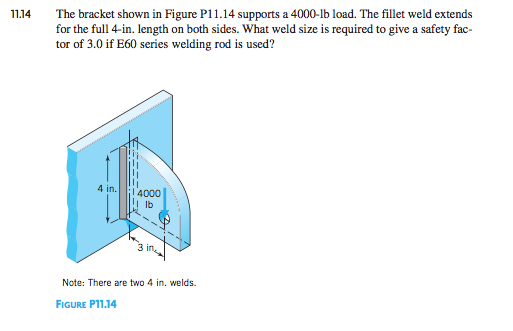 Solved The bracket shown in Figure P11.14 supports a 4000-lb | Chegg.com