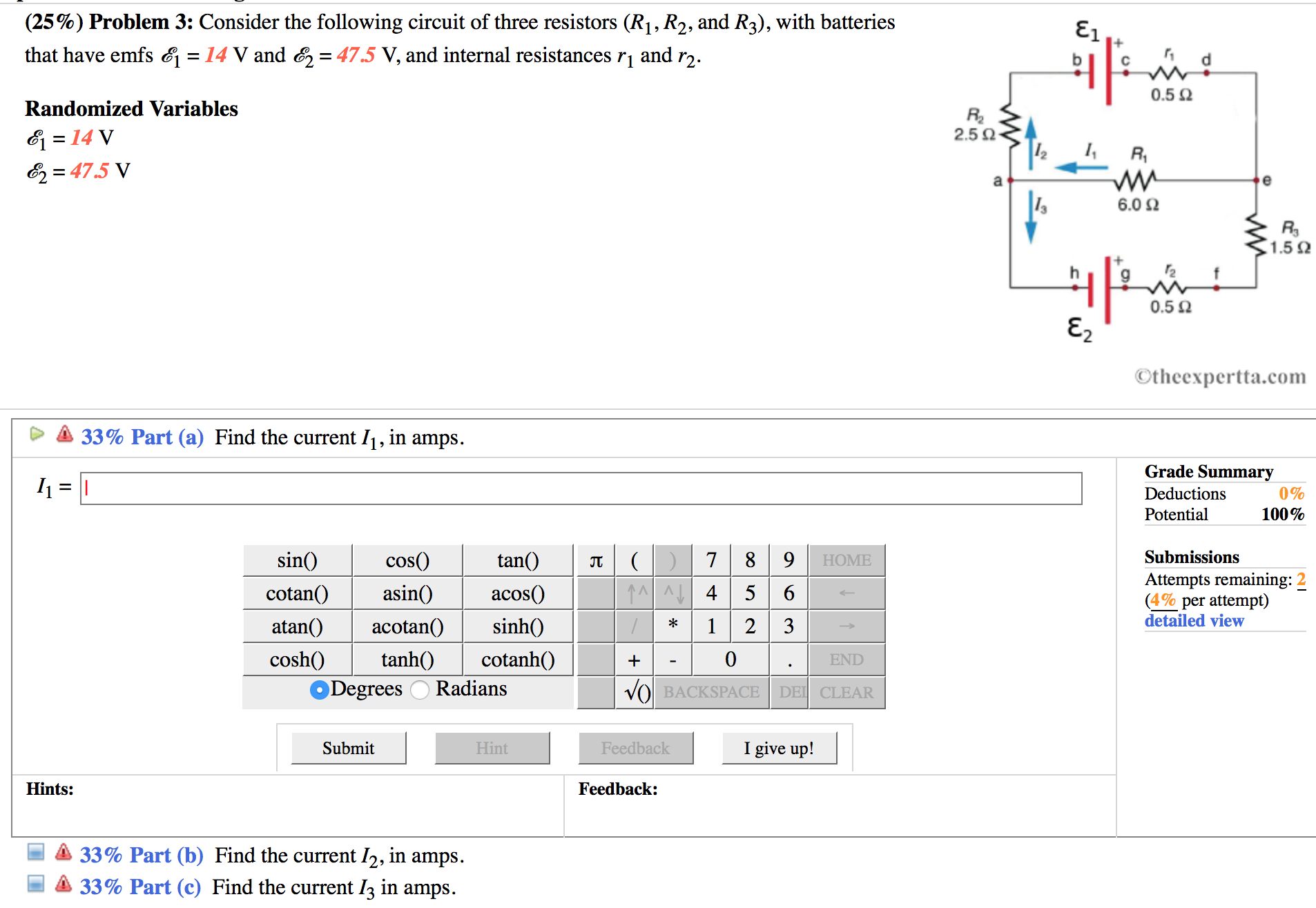 Solved Consider the following circuit of three resistors | Chegg.com