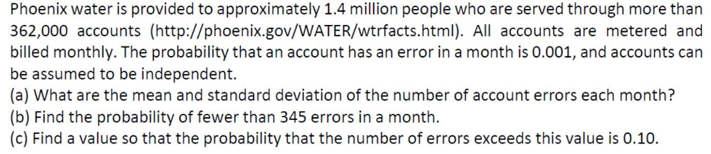 Solved Phoenix water is provided to approximately 1.4 | Chegg.com