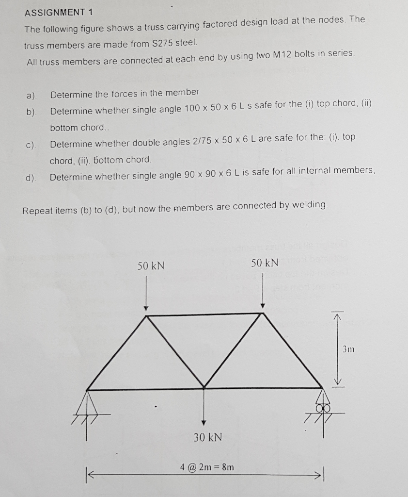 Solved ASSIGNMENT 1 The following figure shows a truss | Chegg.com