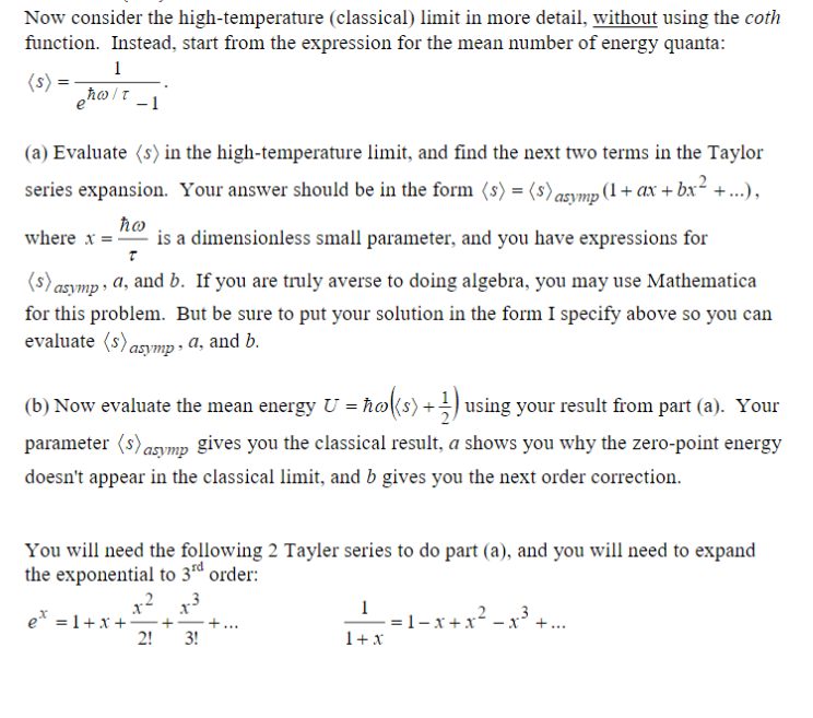 Solved Now consider the high-temperature (classical) limit | Chegg.com