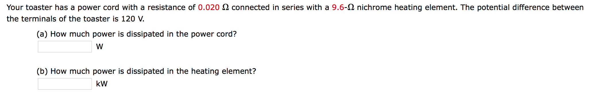 Solved Your toaster has a power cord with a resistance of | Chegg.com