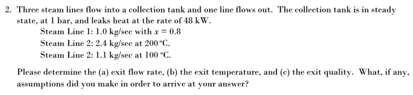 Three steam lines flow into a collection tank and one | Chegg.com