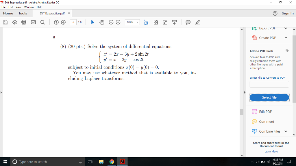 Solved Diff Eq practice.pdf - Adobe Acrobat Reader DC File | Chegg.com