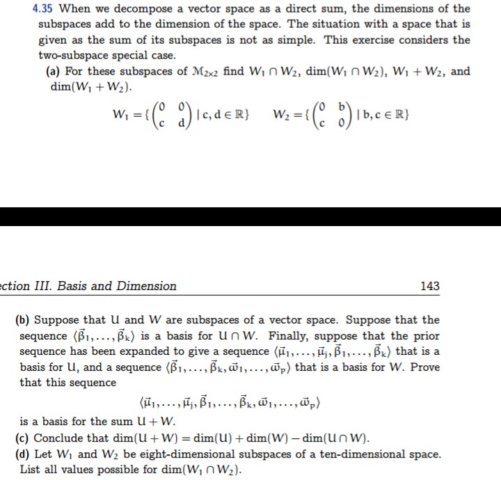 Solved 4.35 When we decompose a vector space as a direct | Chegg.com