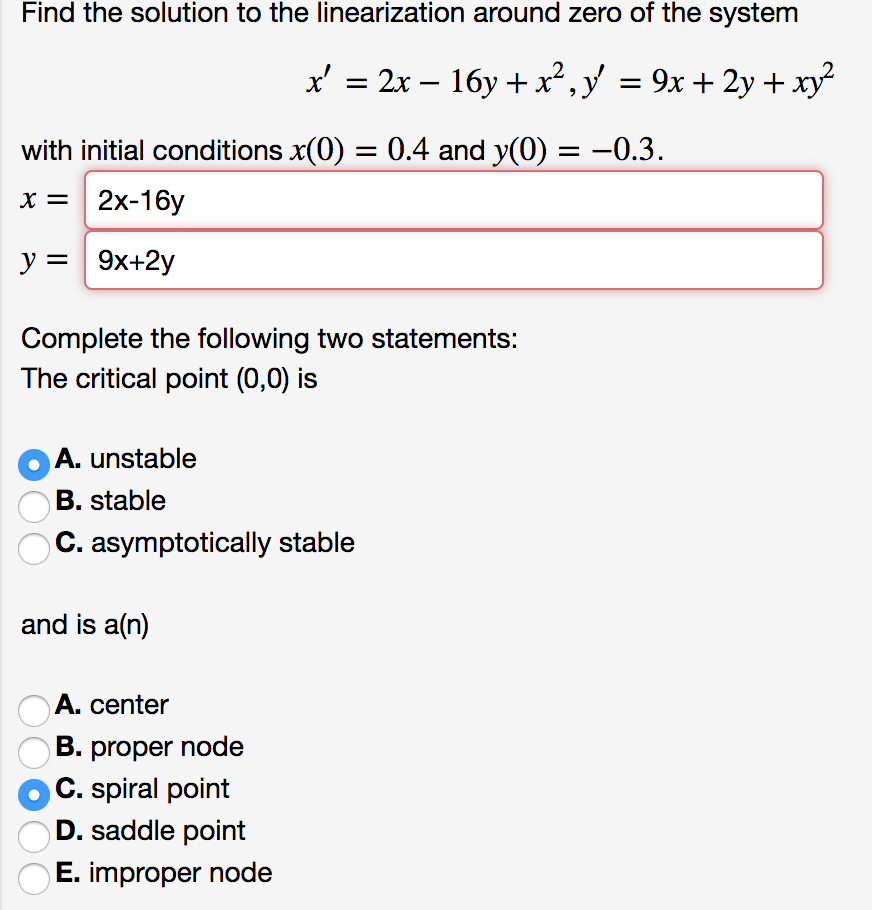 Solved Find the solution to the linearization around zero of | Chegg.com