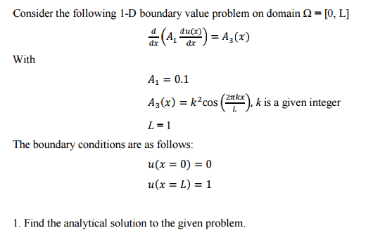 Solved Consider the following 1-D boundary value problem on | Chegg.com