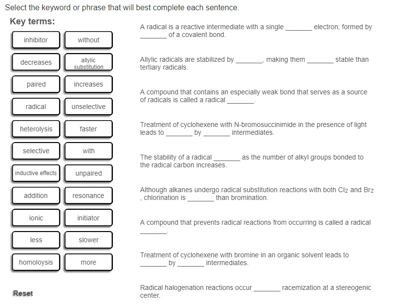 Solved Select the keyword or phrase that will best complete | Chegg.com