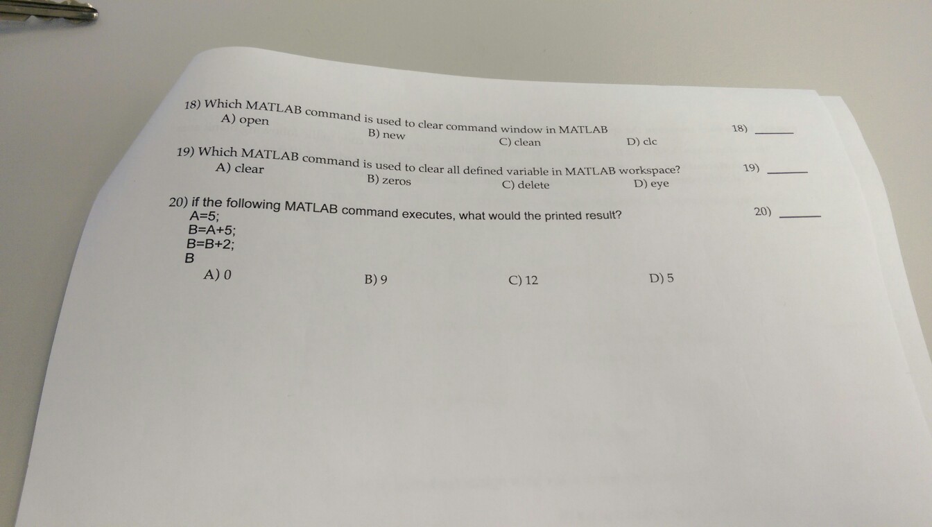 Solved 18 Which Matlab Command Is Used To Clear Command 0271