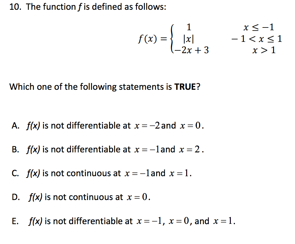 Solved 10. The function f is defined as follows: x S-1 2x 3 | Chegg.com