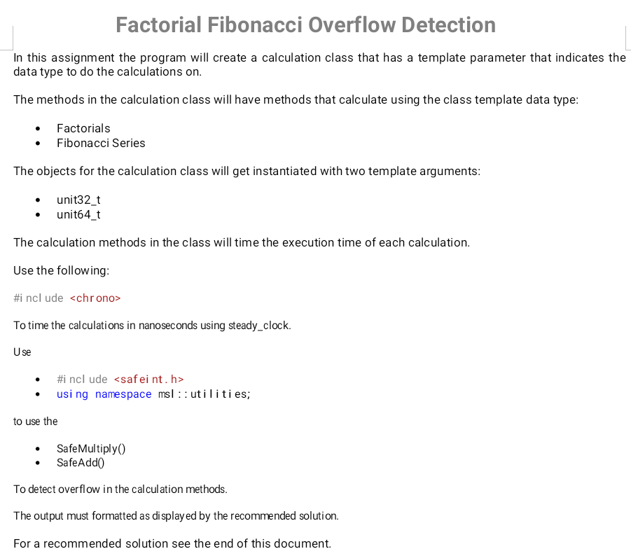 Factorial Fibonacci Overflow Detection In this | Chegg.com