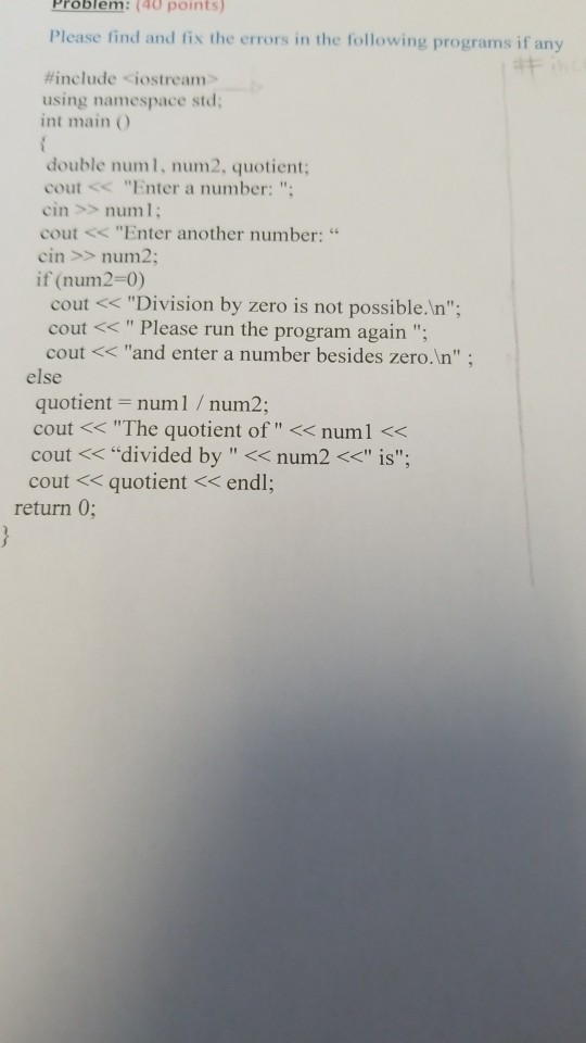 Solved Problem: (40 points Please find and fix the errors in | Chegg.com