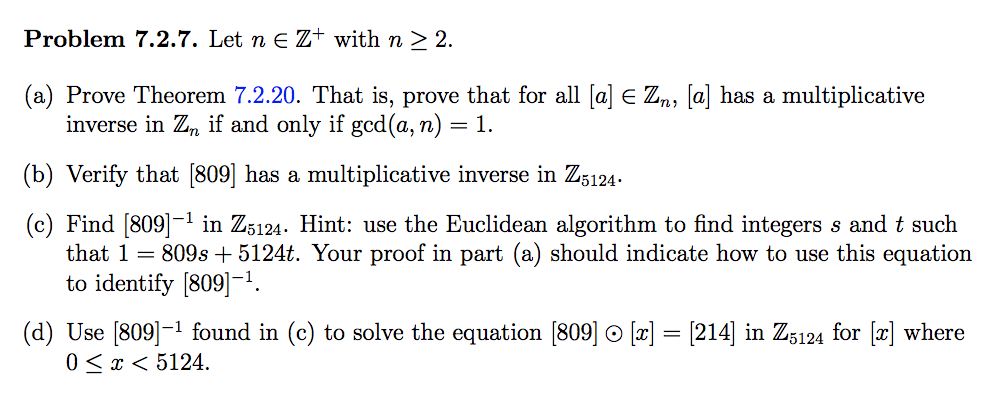 Solved Problem 7.2.7. Let n Z+ with n 2. - (a) Prove Theorem | Chegg.com Solved Problem 7.2.7. Let n Z+ with n 2. - (a) Prove Theorem | Chegg.com
