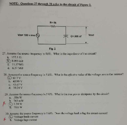 Solved Calculate Impedance, effective voltage, and true | Chegg.com
