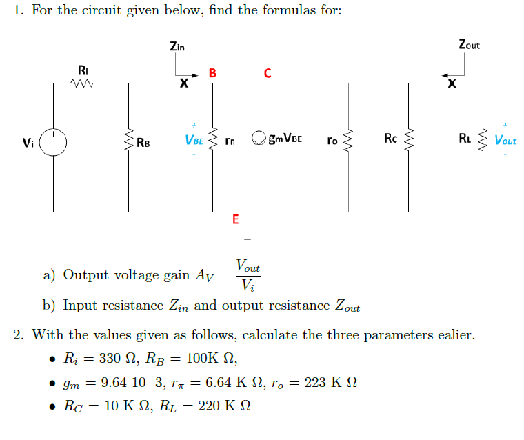 Solved 1. For the circuit given below, find the formulas | Chegg.com