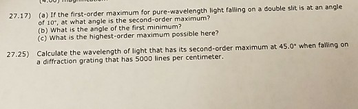 Solved (a) If the first-order maximum for pure-wavelength | Chegg.com
