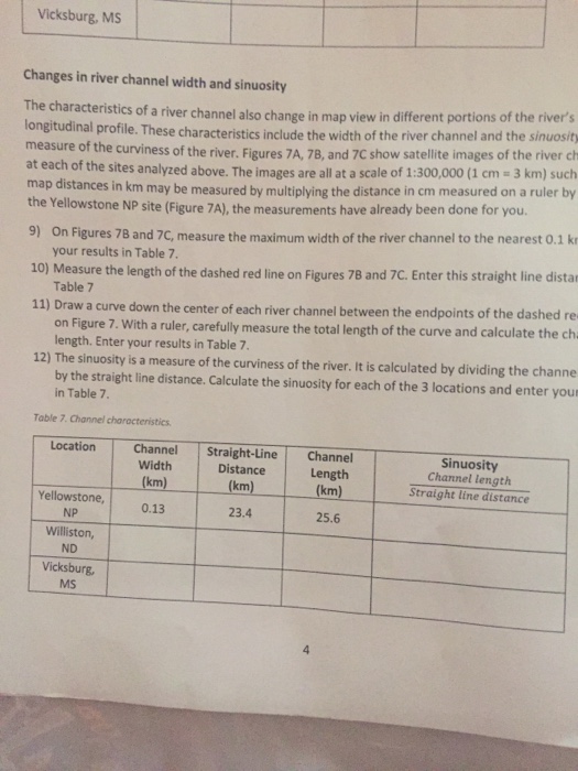 Solved Changes in river channel width and sinuosity The | Chegg.com