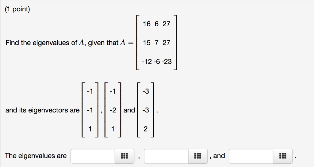 Solved (1 point) 16 6 27 15 7 27 12-6-23 Find the | Chegg.com