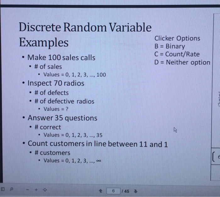 Solved Discrete Random Variable Examples Make 100 sales | Chegg.com