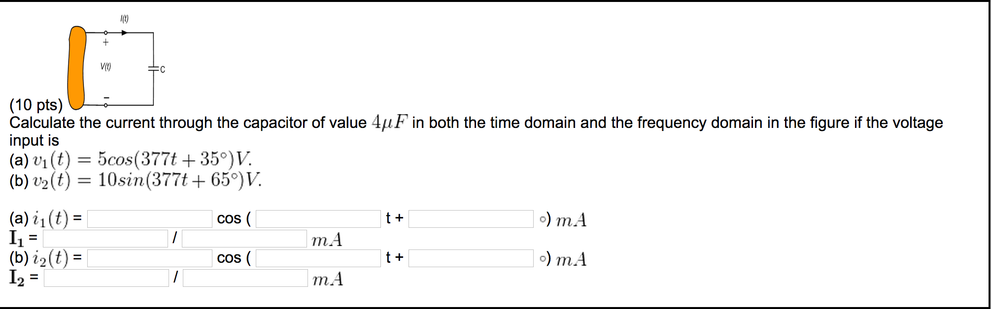 Solved Calculate the current through the capacitor of value | Chegg.com